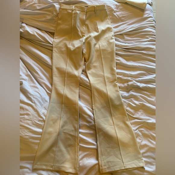 Boohoo | Pants & Jumpsuits | Boohoo Cream Seam Detail Fit Flare ...